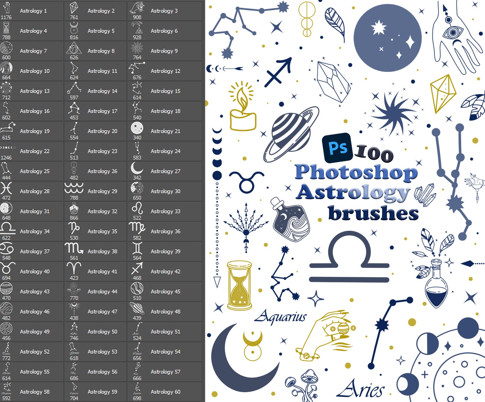 Astrology Photoshop Brushes: Stars, Zodiac, Crystals (ABR Files) - Etsy