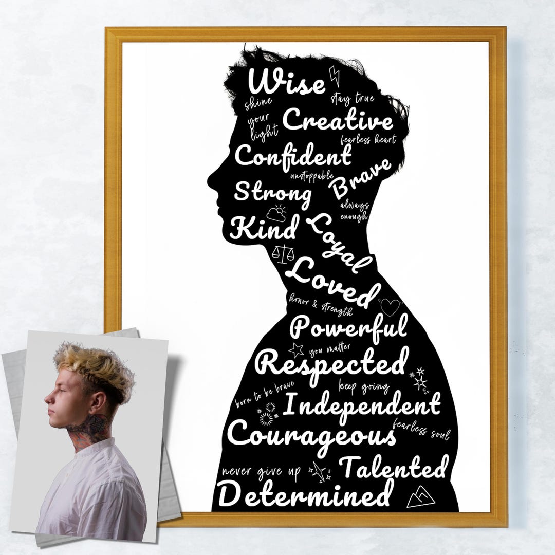 Custom Man Silhouette Word Art: Personalized Positive Affirmation Gift ...