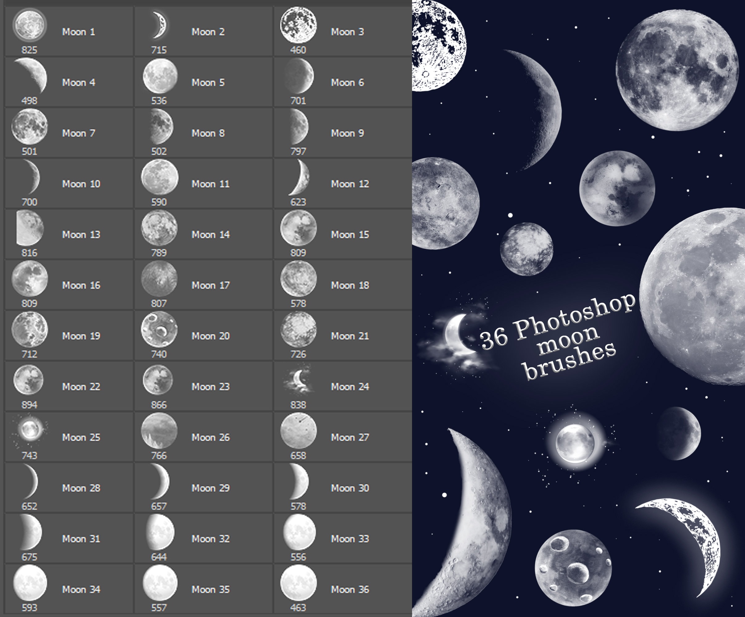 Photoshop Brushes Moon, Crescent, Increscent, Moon With Clouds, Abr ...