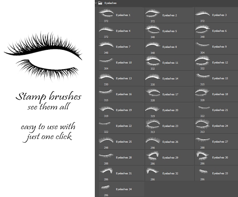 Eyelashes Photoshop Brushes: High-resolution ABR Set (34 Brushes) - Etsy