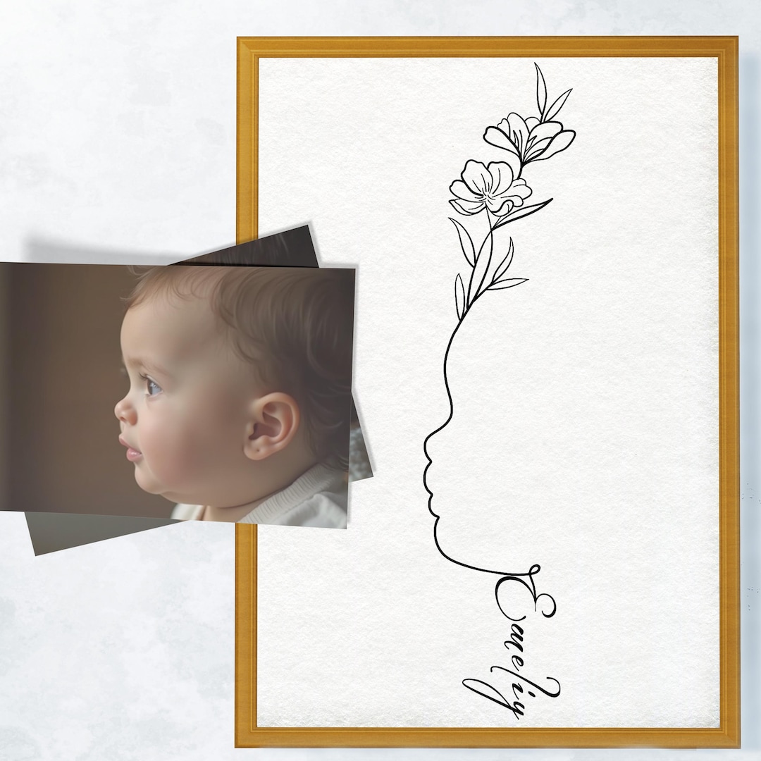 Custom Family Line Art Portrait With Flower – Personalized Mother's Day ...