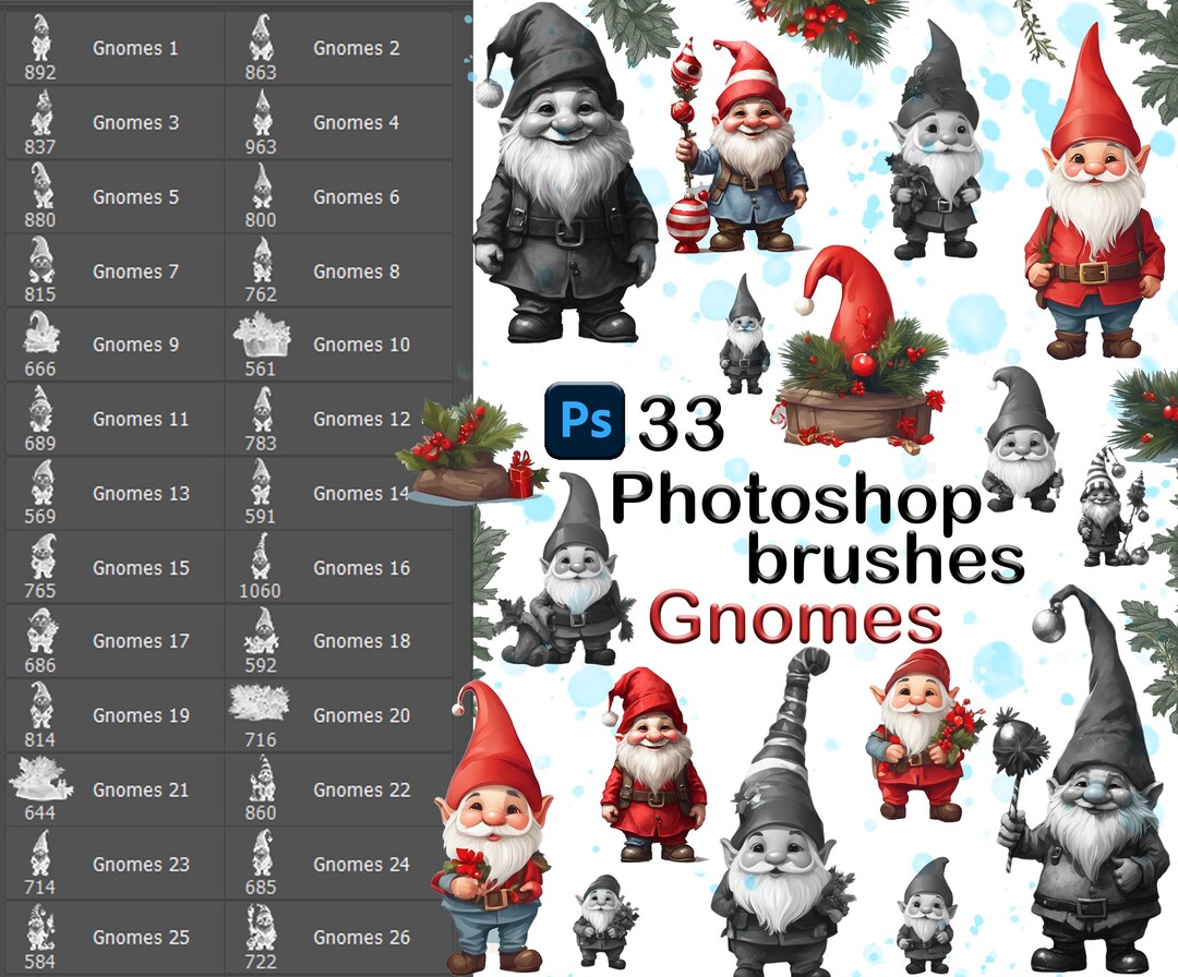 Christmas Gnomes Photoshop Brushes: Photo Decoration (ABR) - Etsy