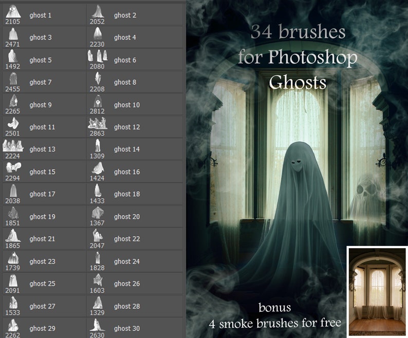 Realistic Ghost Photoshop Brushes: Halloween Photo Decoration (digital ...