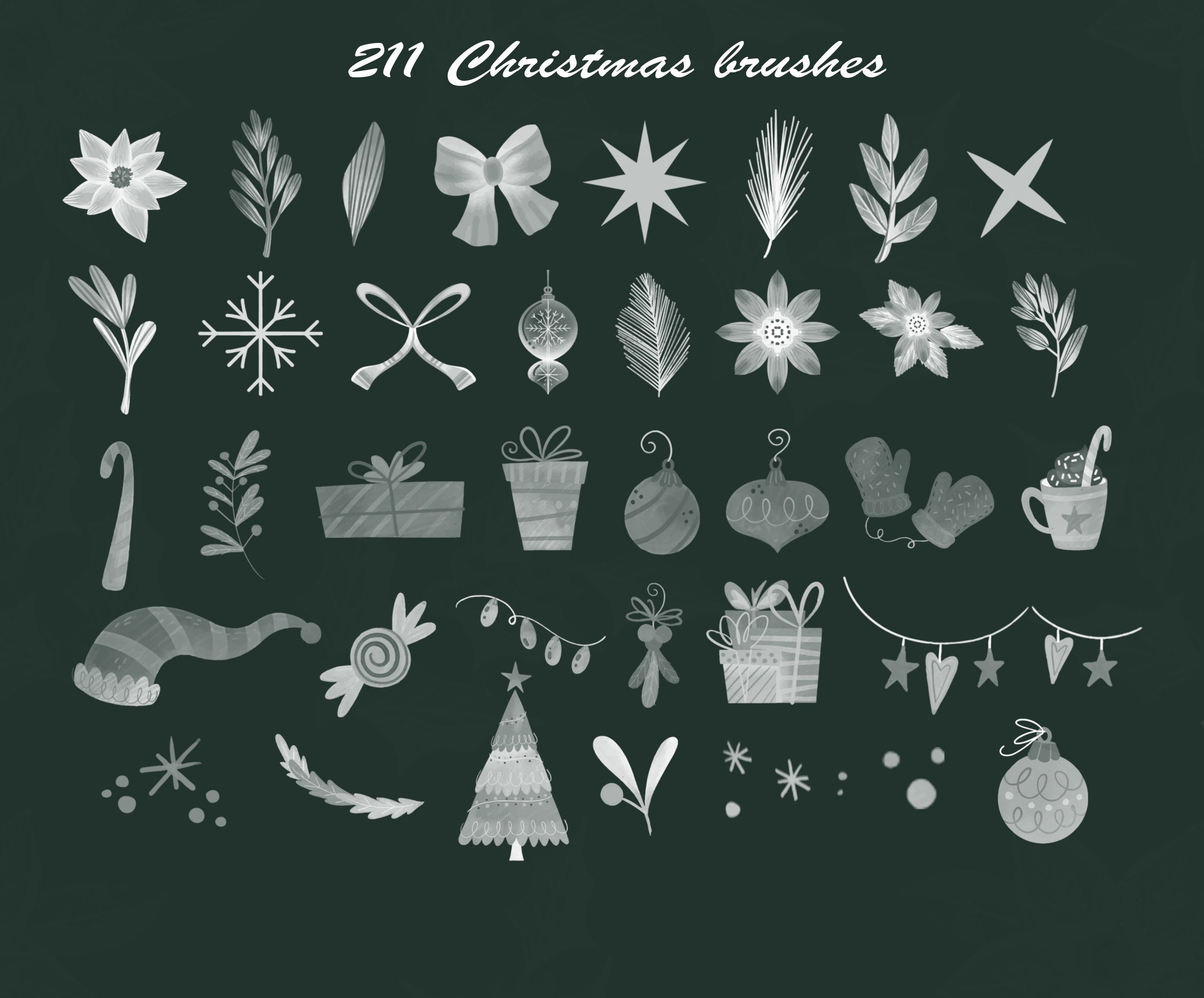 Photoshop Christmas Brushes, Photoshop Xmas Stamps, Holiday, Winter ...