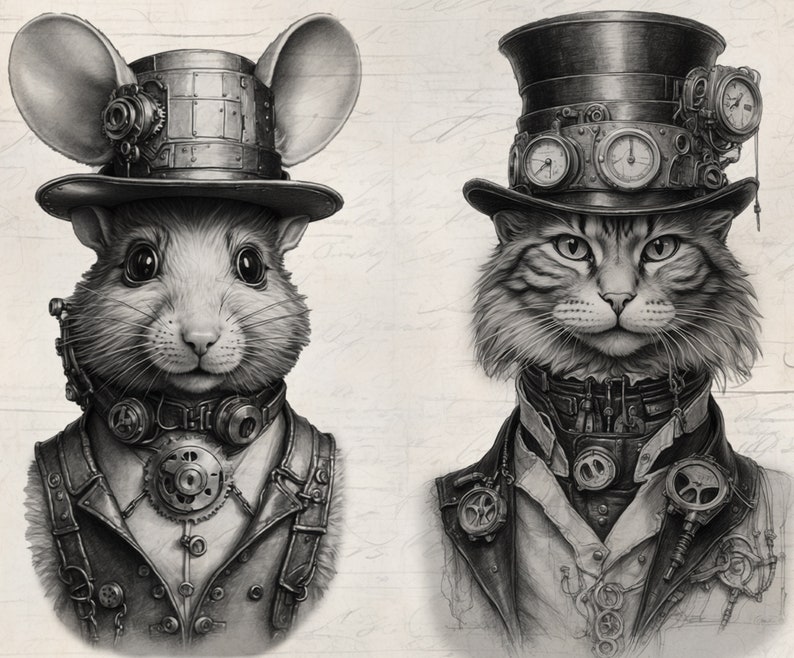 Steampunk Animals Photoshop Brushes, Steampunk Style, Cats, Dogs, Mice ...