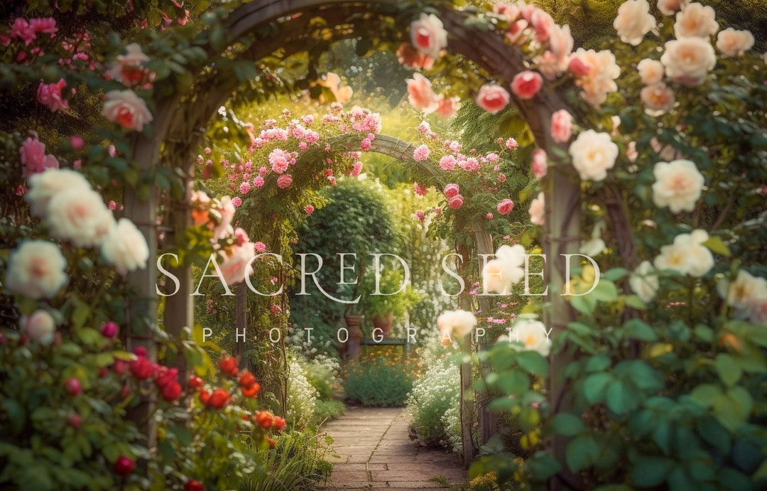 Rose Arch Garden Pathway, Flowers, Spring Backdrop, Summer Digital ...