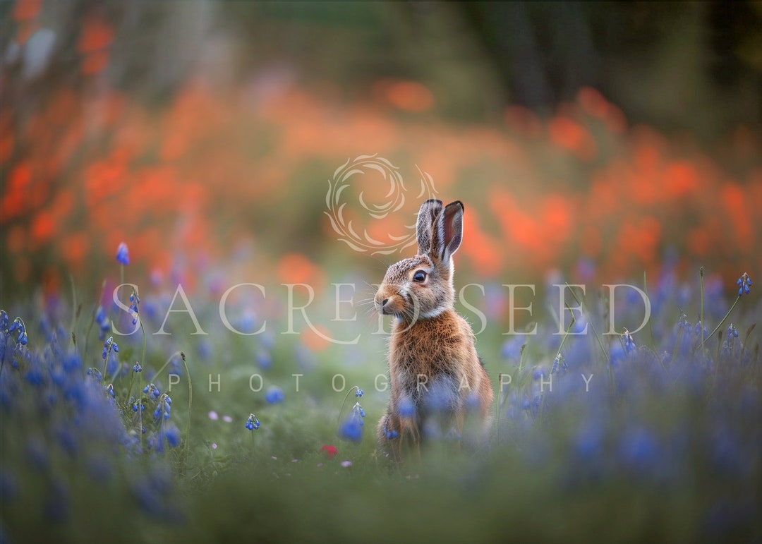 Easter Bunny, Rabbit in a Flower Field, Meadow, Spring Dreamy Backdrop ...