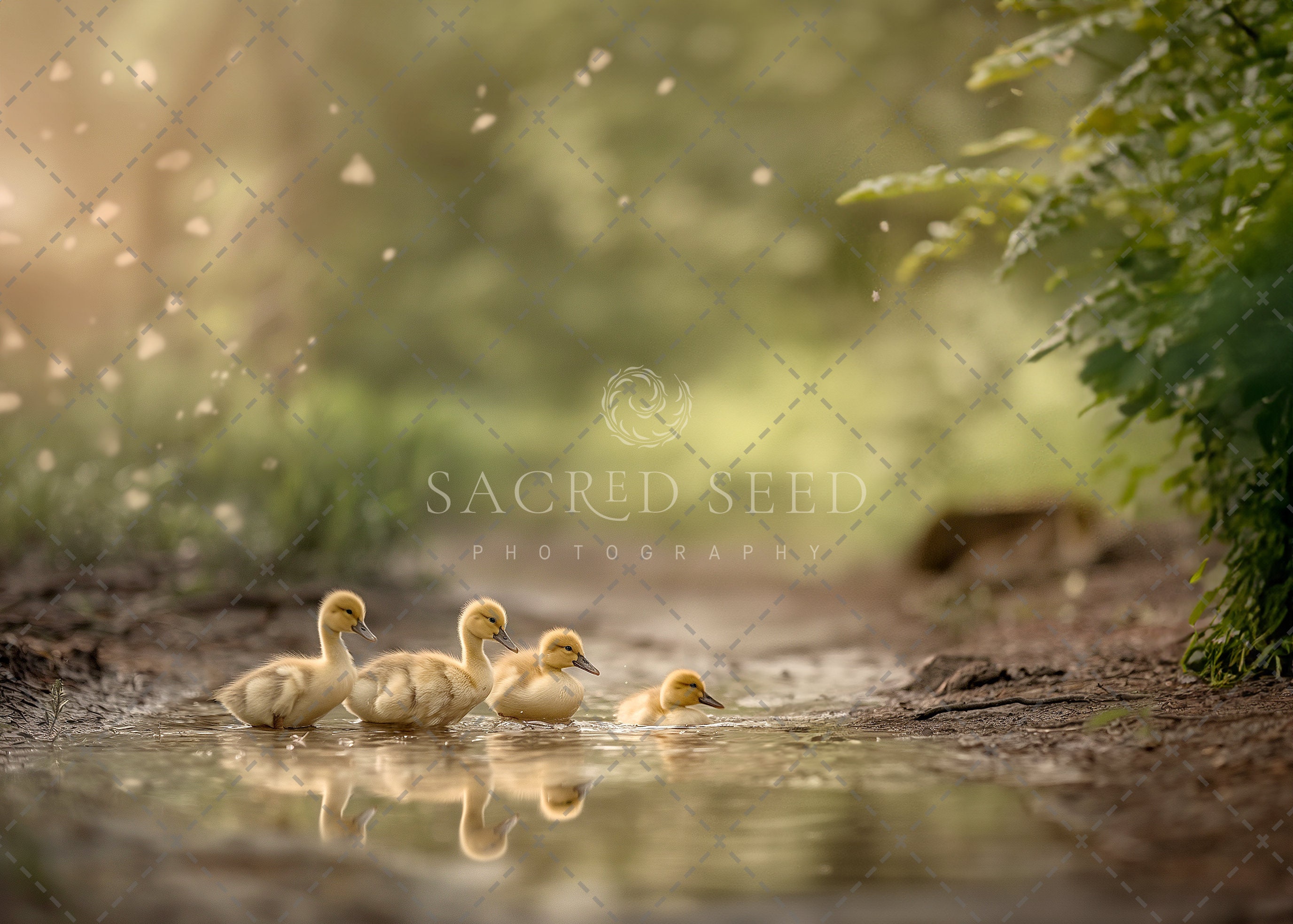 Ducks in a Puddle Digital Background, Duck Pond Digital Backdrop ...