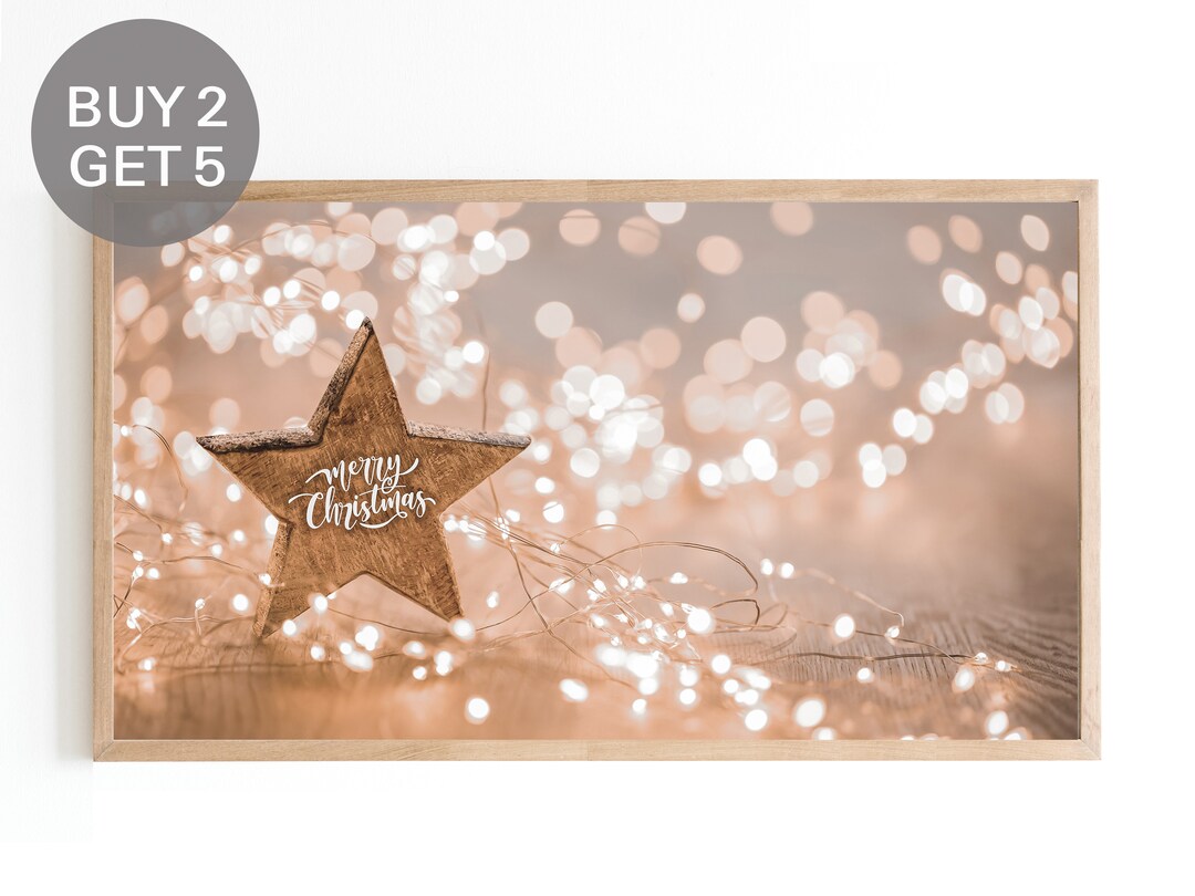 Christmas Star Lights Samsung Frame TV Art, Christmas Holly, Instant ...