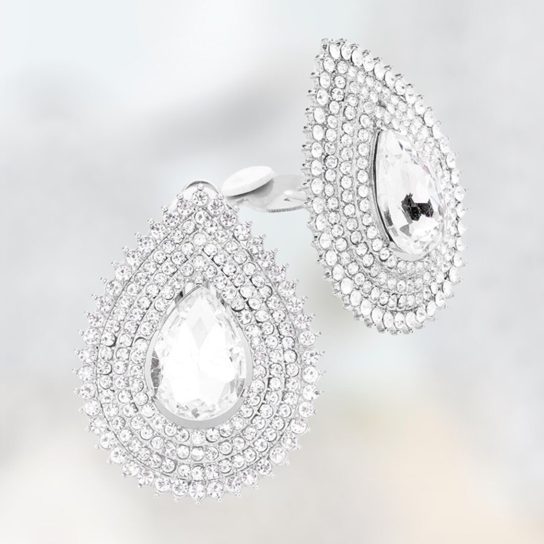 Bridal Stud Earrings, Clear and Silver Stud Pageant Earrings, Prom ...