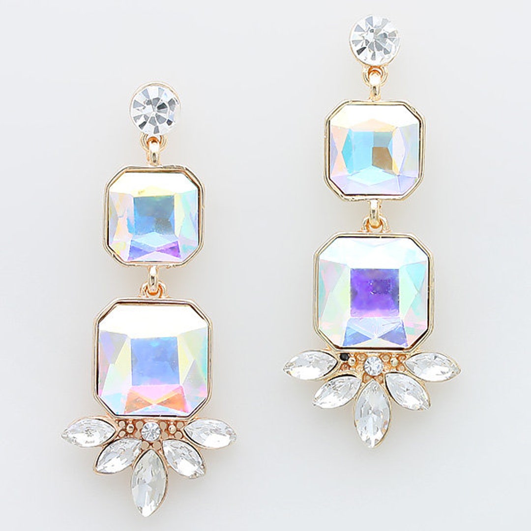 Bridal Earrings, Ab and Gold Formal Earrings, Rhinestone Earrings, AB ...