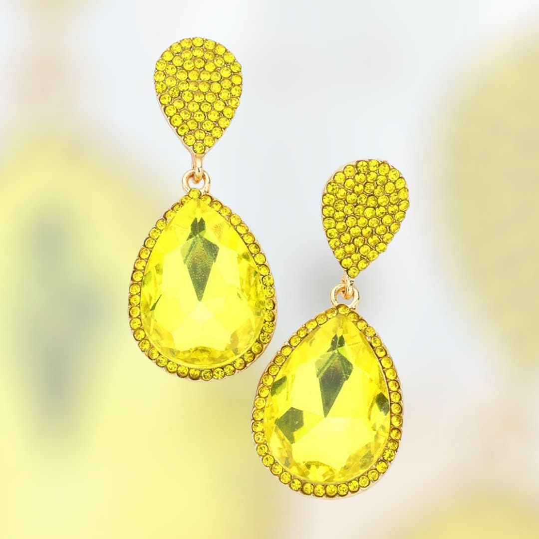 Yellow Rhinestone Earrings, Citrine Yellow Earrings, Yellow Dangle Prom ...