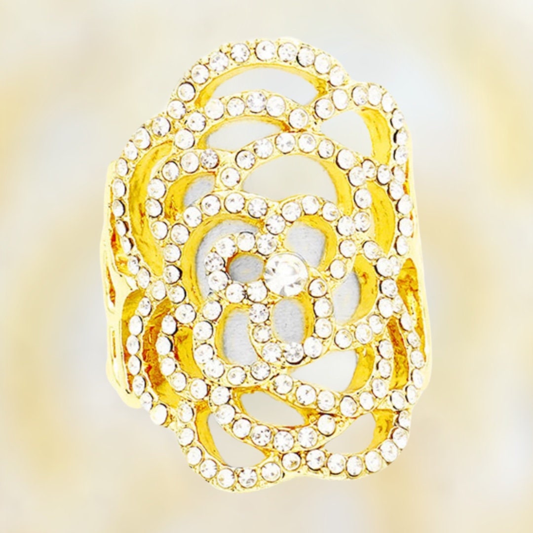 Crystal Statement Ring, Large Clear Gold Crystal Ring, Gold Crystal ...