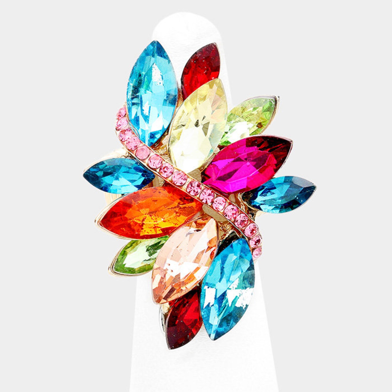 Multi Color Crystal Ring, Multi Color Statement Ring, Multi Color ...