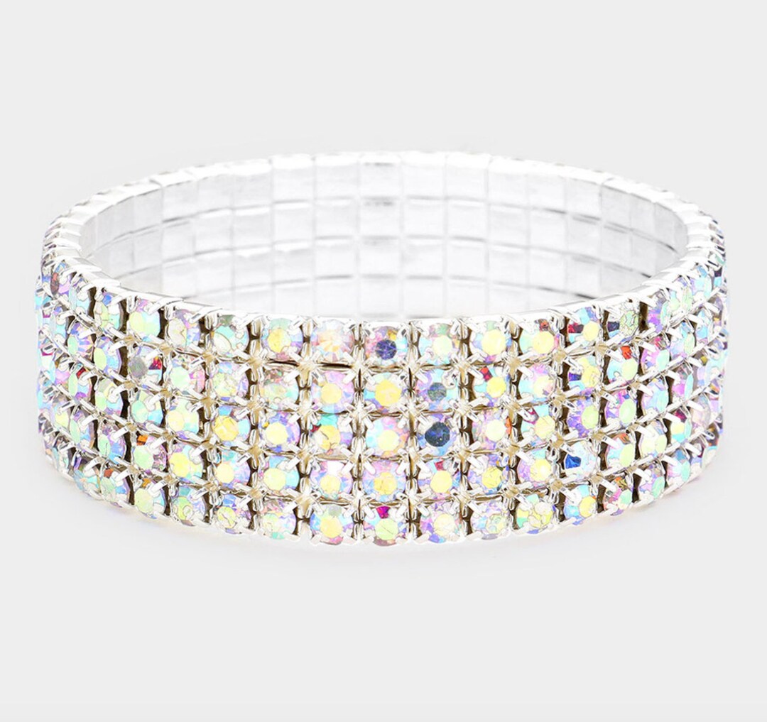 Bridal Bracelet, Iridescent and Silver Pageant Bracelet, AB and Silver ...