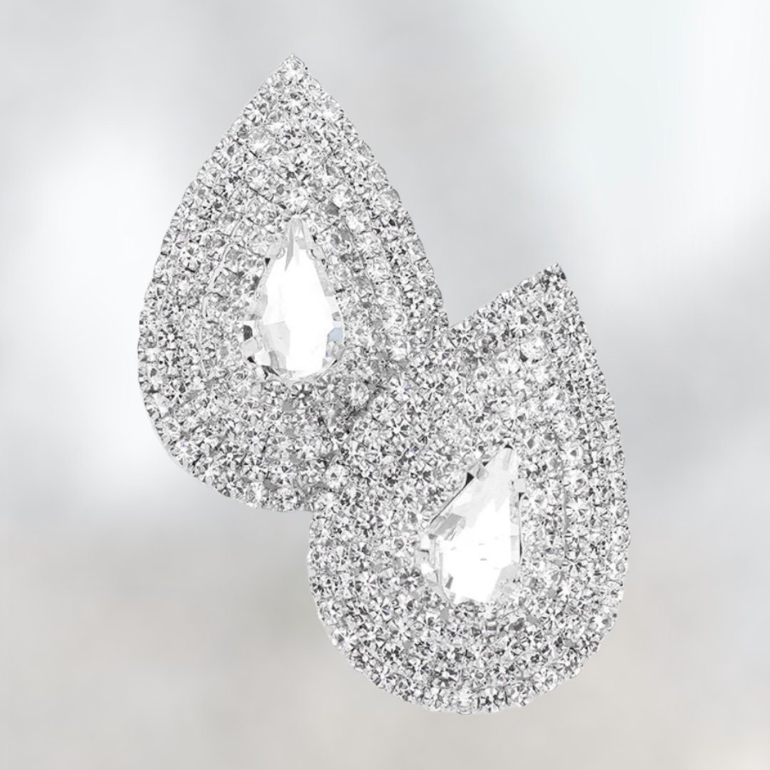 Bridal Stud Earrings, Clear and Silver Stud Pageant Earrings, Prom ...