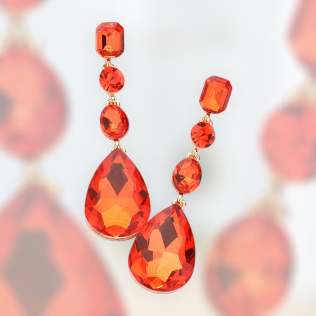 Orange Rhinestone Earrings, Orange Dangle Earrings, Orange Prom ...