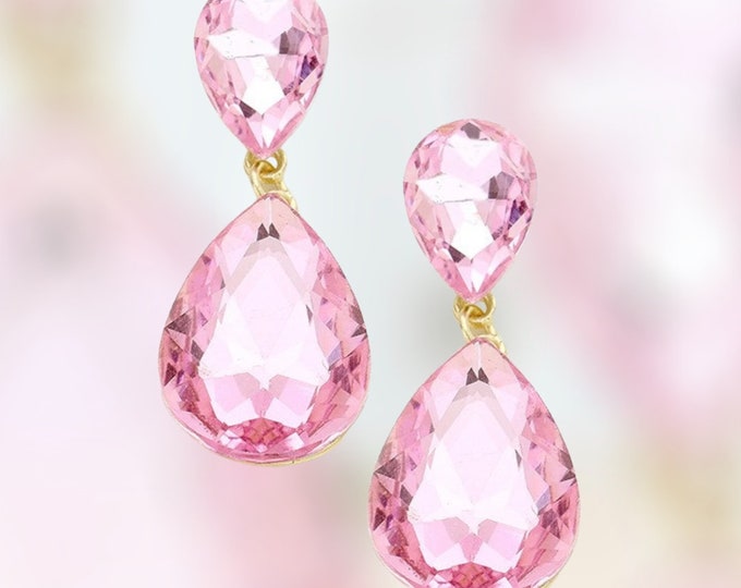 Pink Earrings/ Light Pink Rhinestone Earrings/ Pink Prom Earrings/ Baby ...