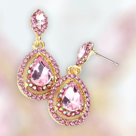 Light Pink Earrings/ Blush Pink Rhinestone Earrings/ Pink - Etsy