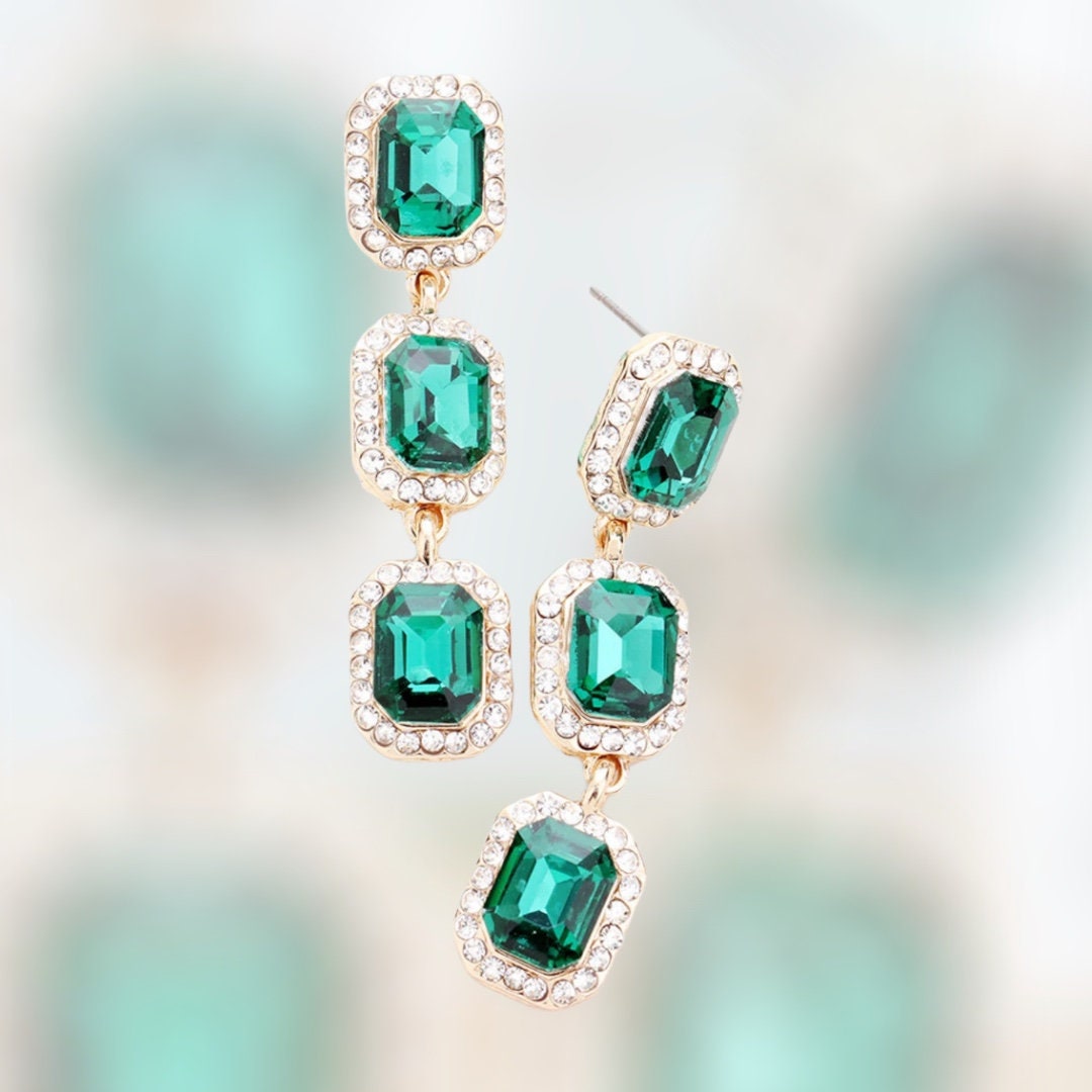 Green Dangle Earrings, Emerald Green Dangle Earrings, Green Pageant ...