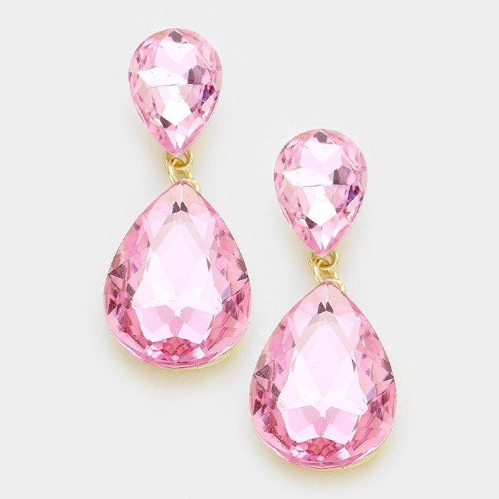 Pink Earrings/ Light Pink Rhinestone Earrings/ Pink Prom Earrings/ Baby ...
