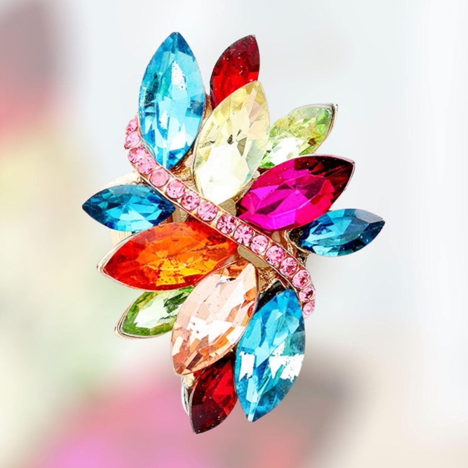 Multi Color Crystal Ring, Multi Color Statement Ring, Multi Color ...