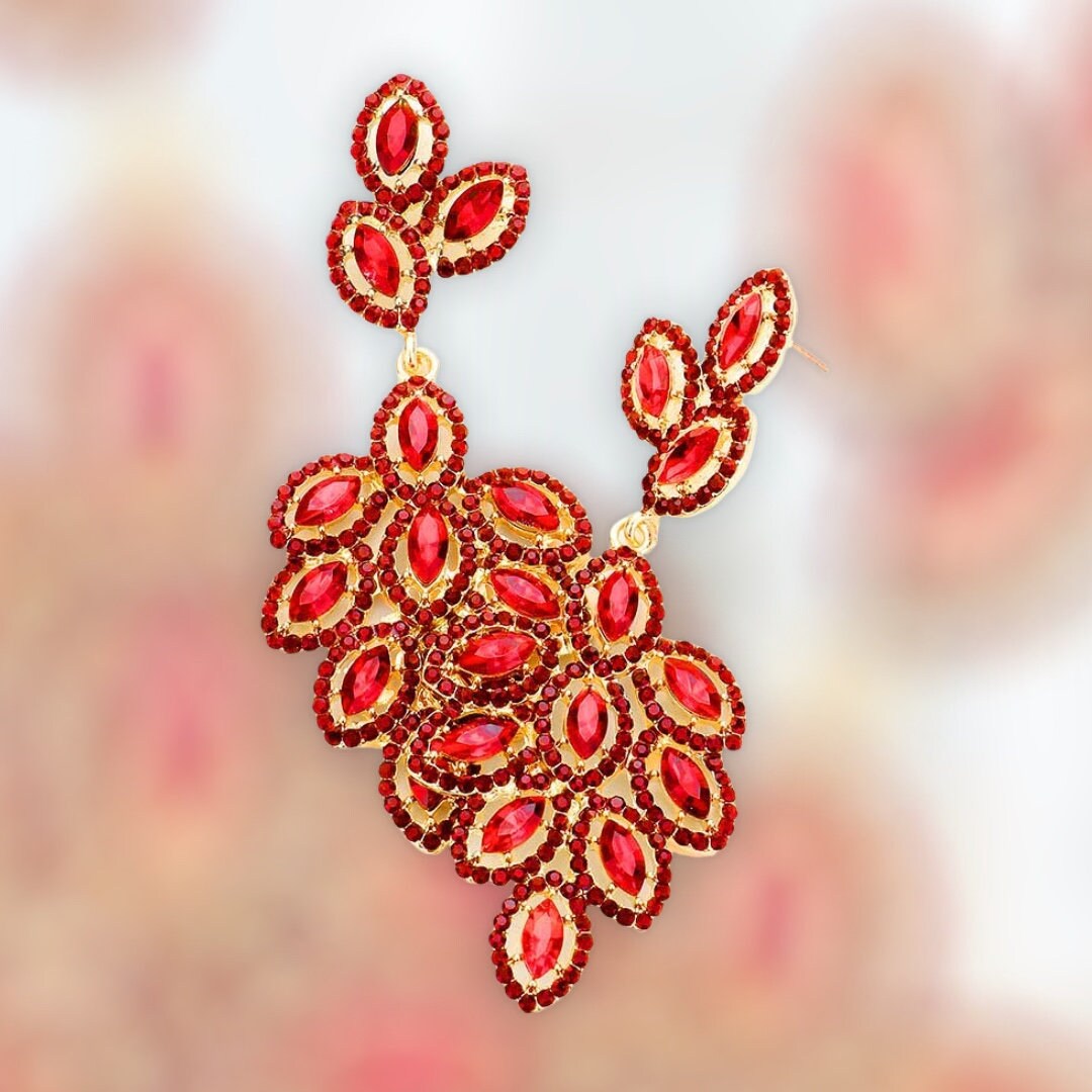 Red Rhinestone Earrings Red Pageant Earrings Ruby Red Prom - Etsy UK