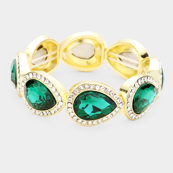 Green Bracelet Emerald Green Pageant/ Prom Stretch Bracelet - Etsy