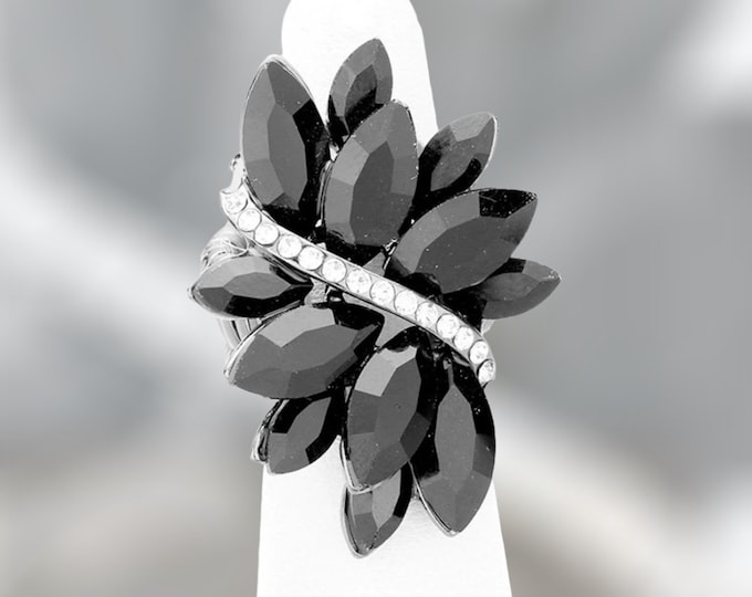 Black Statement Ring, Large Black Crystal Ring, Black Rhinestone ...