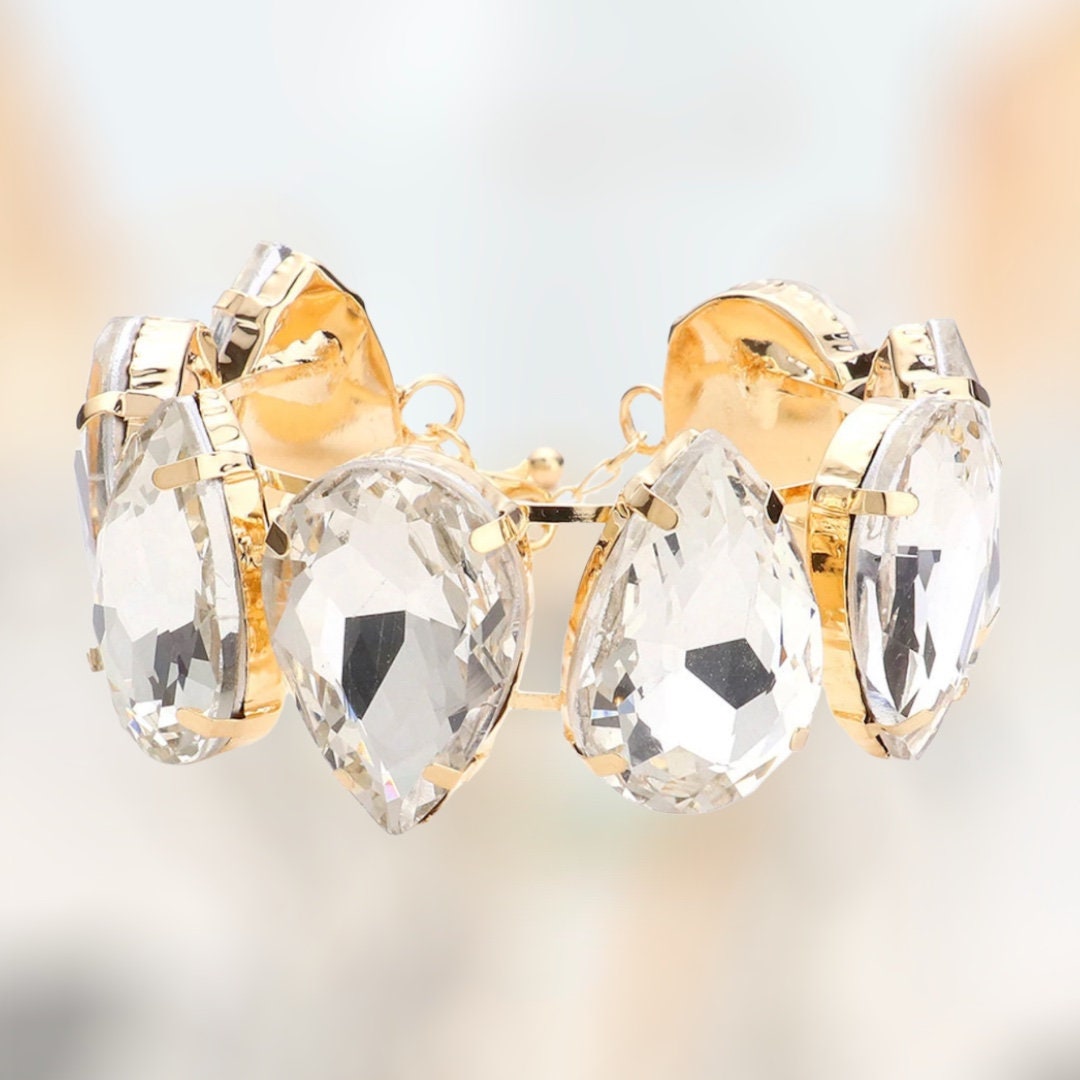 Rhinestone Bracelet, Clear and Gold Prom Bracelet, Clear and Gold ...