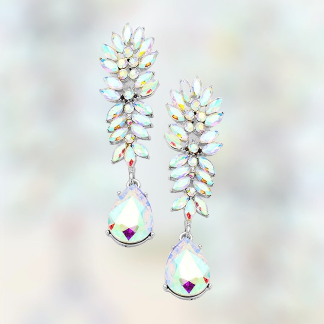 Rhinestone Earrings, AB and Silver Dangle Earrings, Formal Evening ...