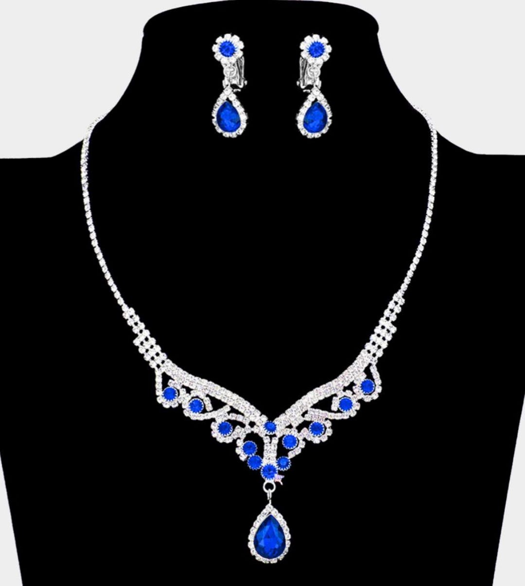 Royal Blue Necklace and Earring Set, Blue Pageant Necklace Set, Prom ...