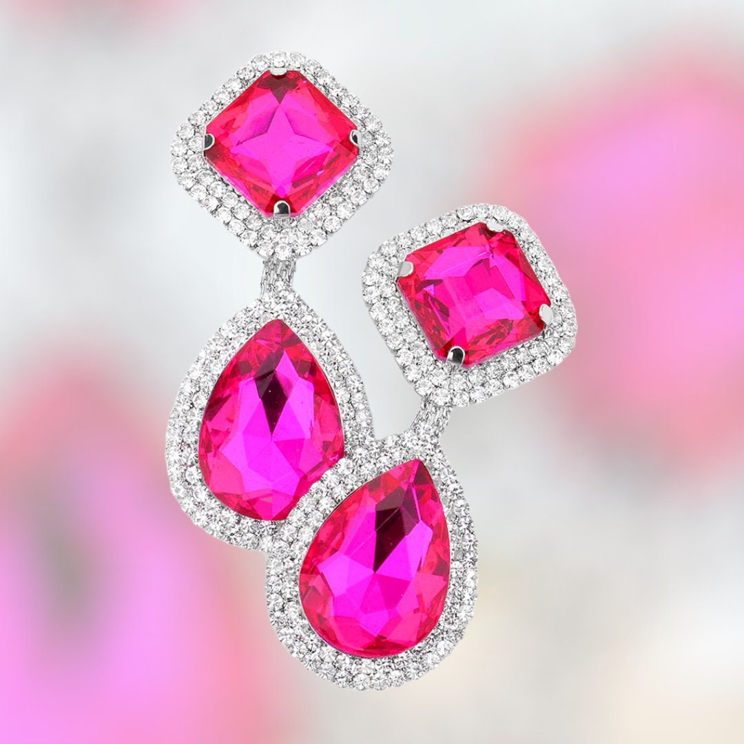 Pink Earrings/ Pink Clip on Earrings/ Fuchsia Teardrop - Etsy