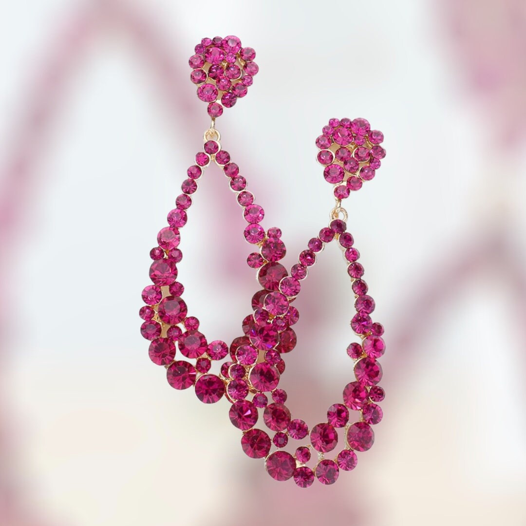 Hot Pink Hoop Earrings, Fuchsia Pageant Hoop Earrings, Hot Pink ...