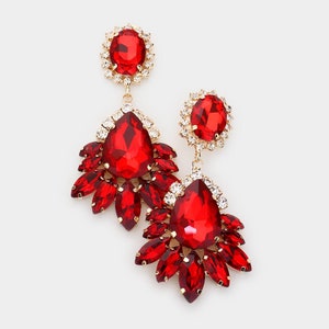 Red Rhinestone Earrings/ Long Ruby Rhinestone Earrings/ Long Red ...