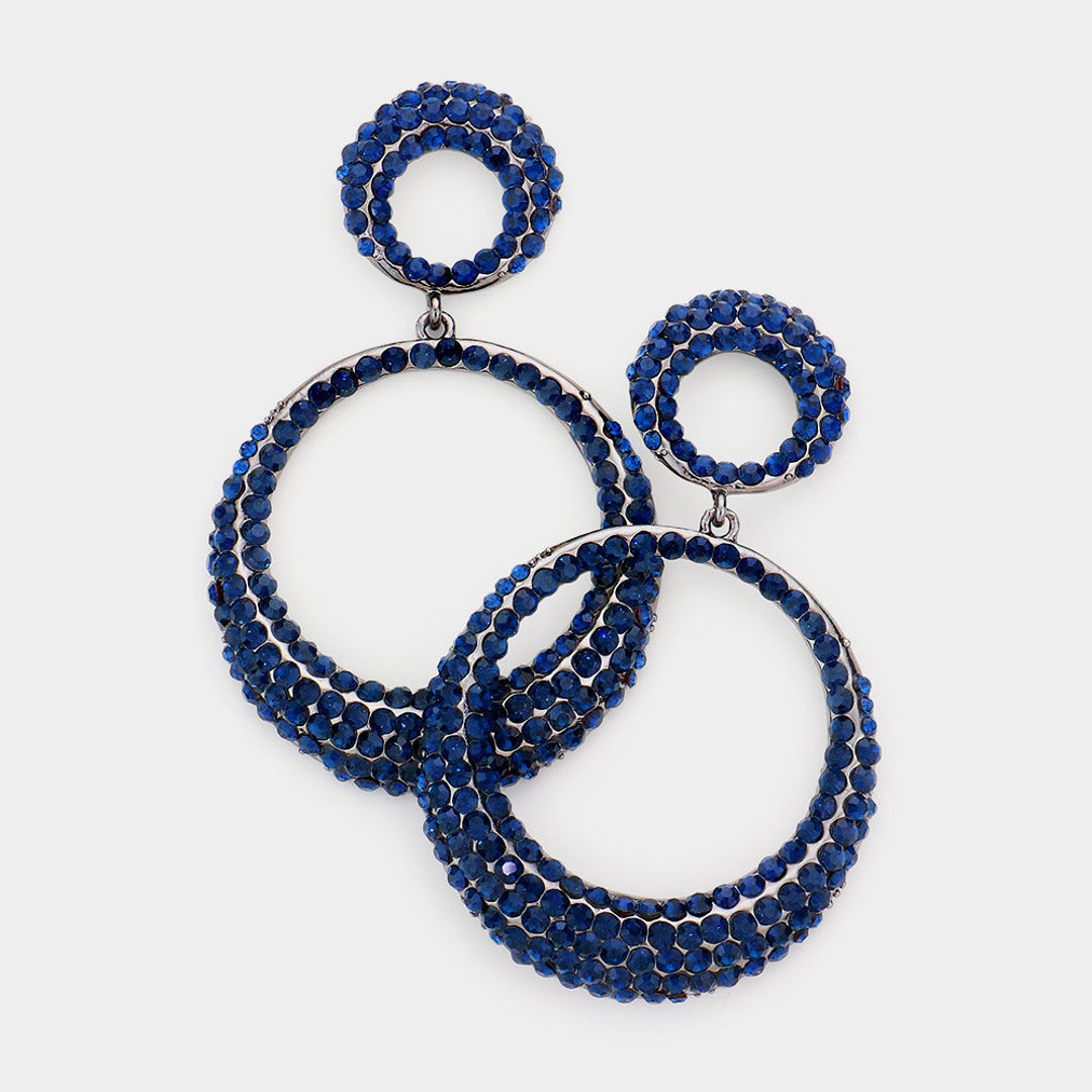 Dark Blue Crystal Earrings, Large Crystal Blue Earrings, Dark Blue ...