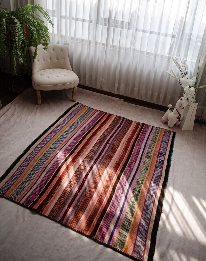 Authentic Peruvian Rug Frazada Peru Blanket Stripes Wool Blanket Sheep ...