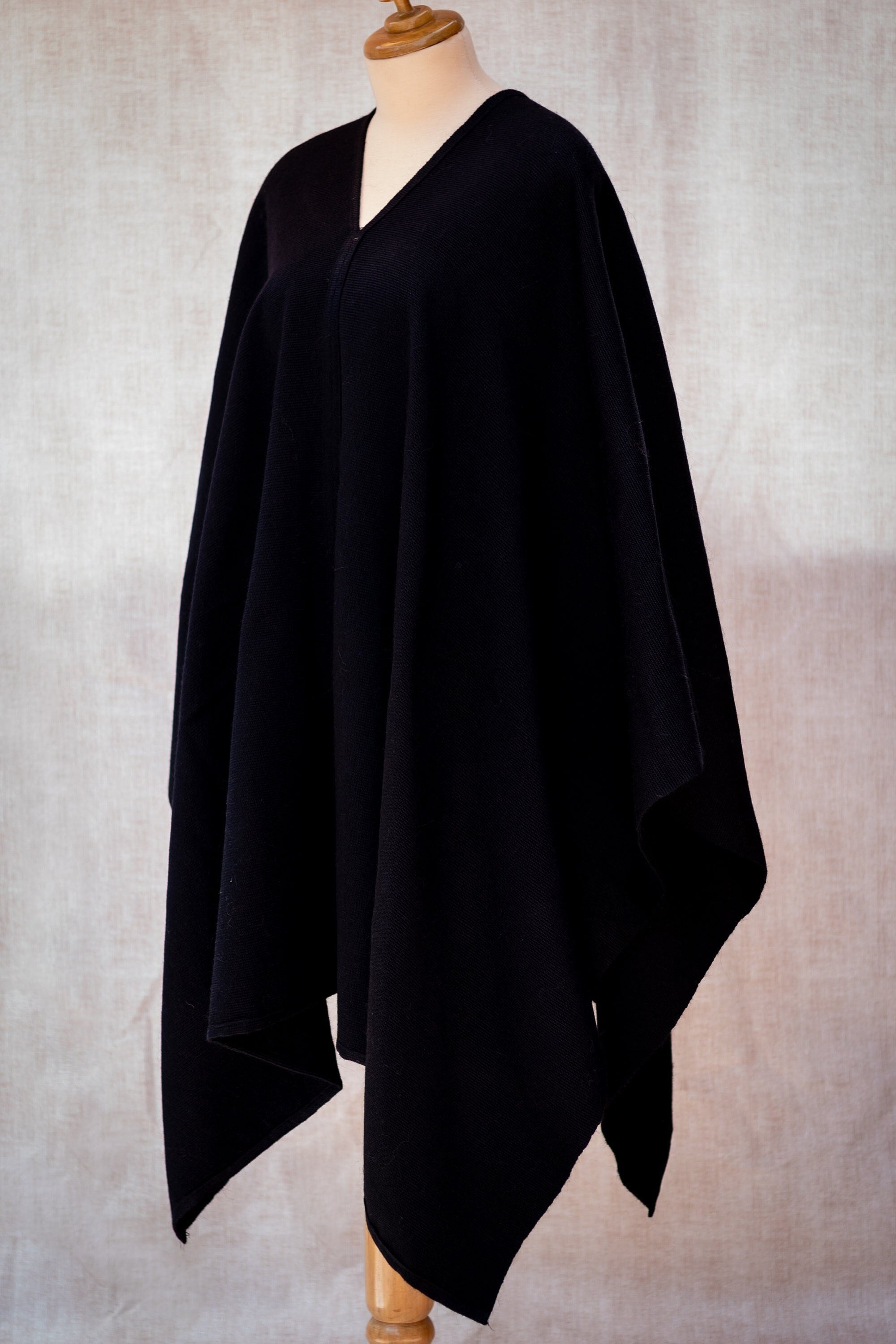 Black Alpaca Poncho – Handmade Unisex Peruvian Wool, Warm Winter Shawl ...