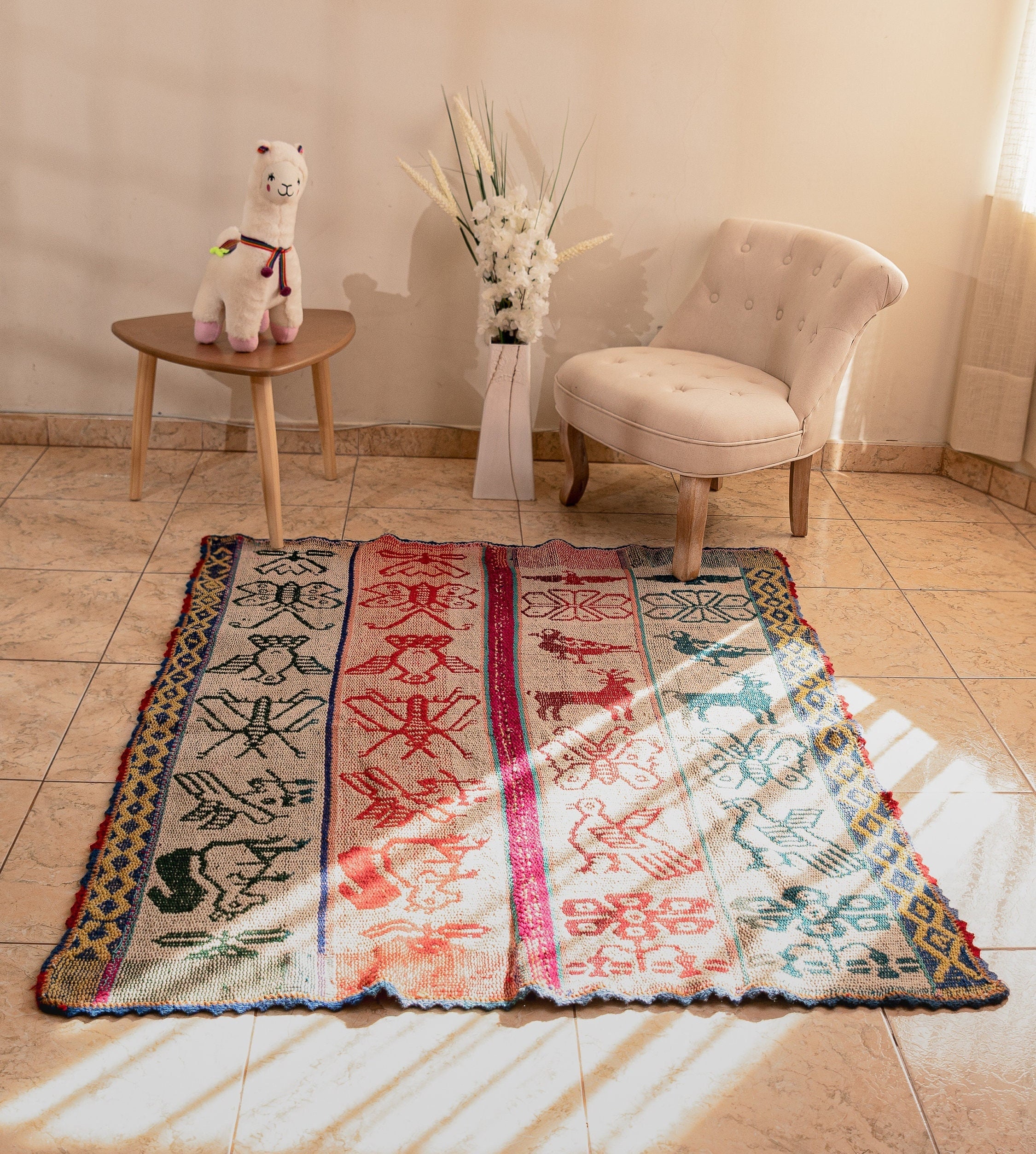 Handmade Peruvian Wool Rug – Vintage Andean Textile (5.2 X 4.4 Ft) - Etsy