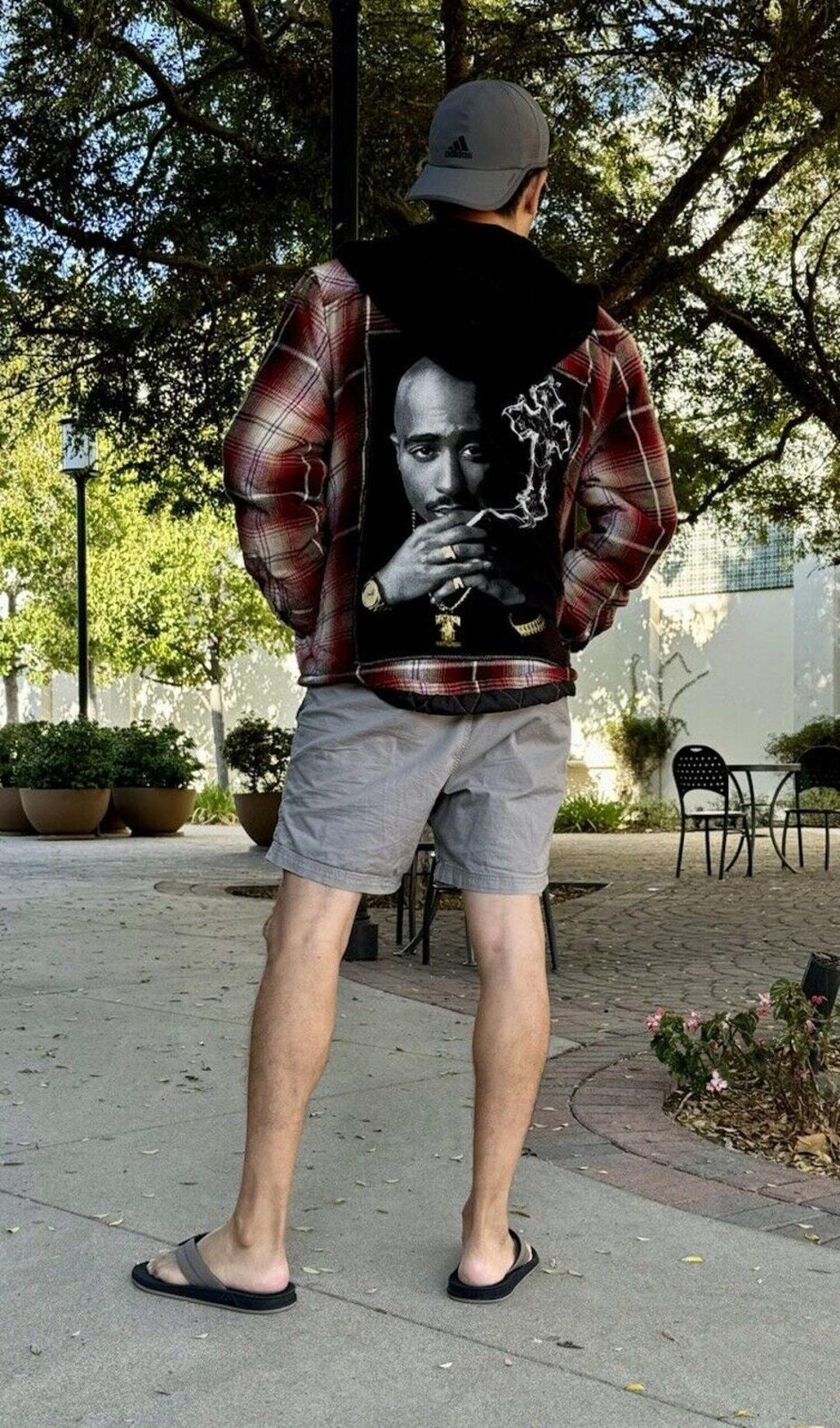 TUPAC Upcycled Vintage Hip Hop Rap 90s Plaid Flannel Hooded Jacket ...