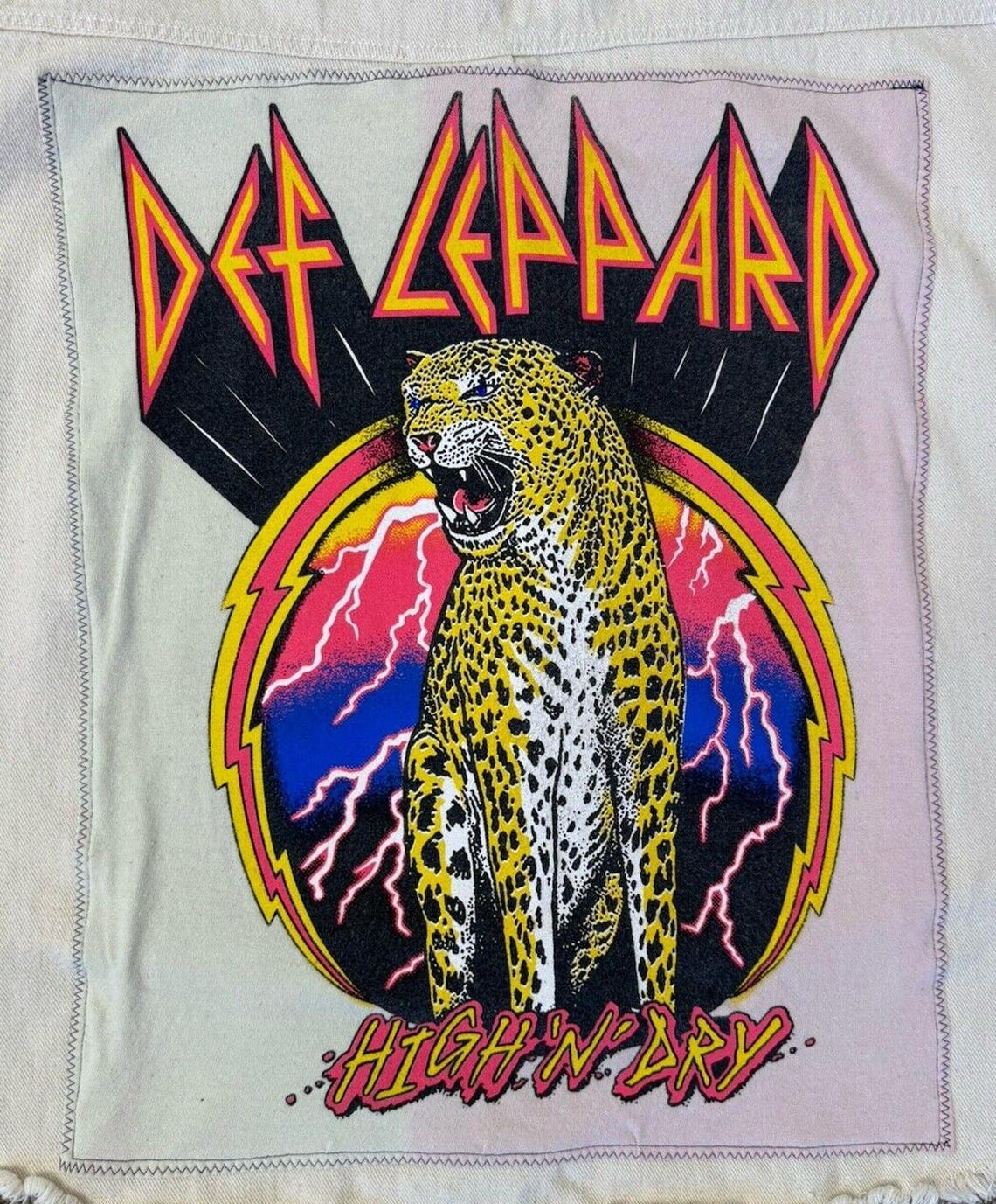 DEF LEPPARD Denim Fringe Jacket 1980s Punk Rock Band Upcycled Oversized ...