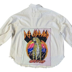 DEF LEPPARD Denim Fringe Jacket 1980s Punk Rock Band Upcycled Oversized ...