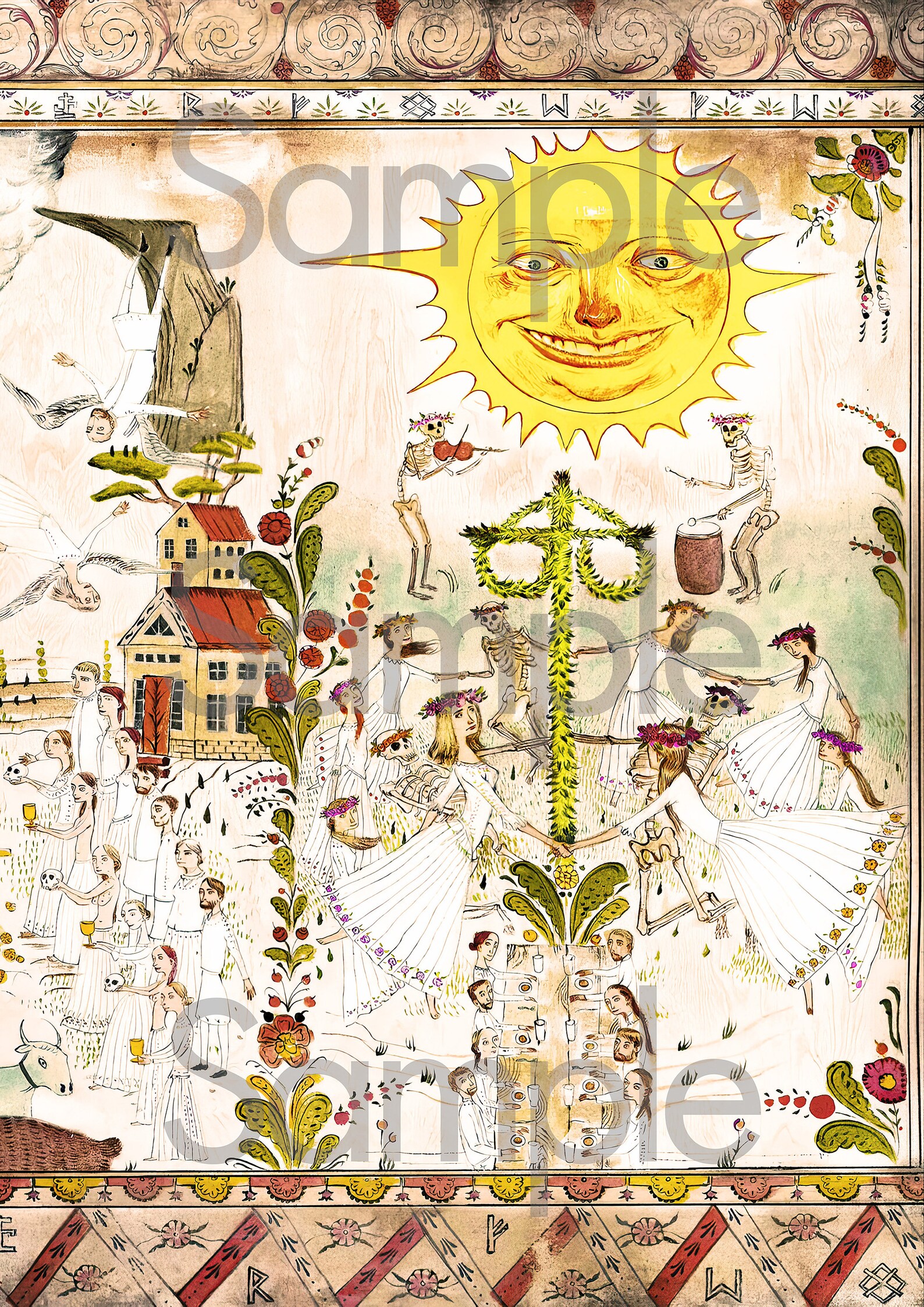 Midsommar Mural 3 X A3/A4 Unframed Prints - Etsy