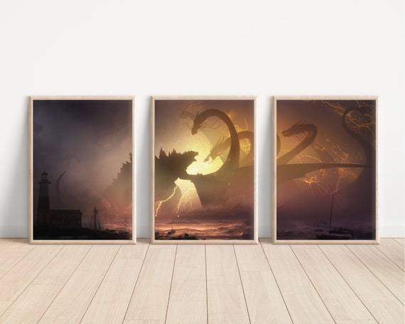 Godzilla Battle With Ghidorah Mural 3 X A3/A4 Unframed | Etsy
