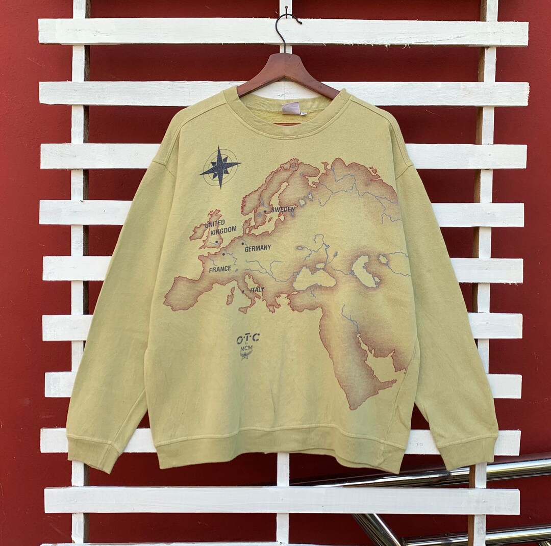 Rare! Vintage 1990s MCM Otc Europe Maps Crewneck Sweatshirt Big Logo ...
