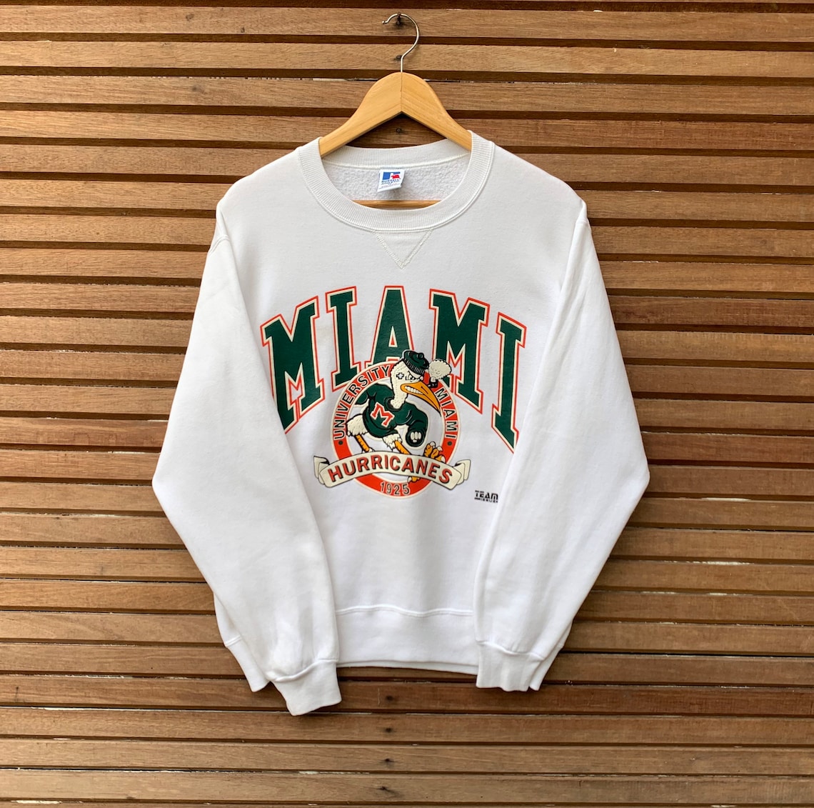 Rare Vintage 1990s RUSSELL Miami Hurricanes Crewneck Sweatshirt Biglogo ...