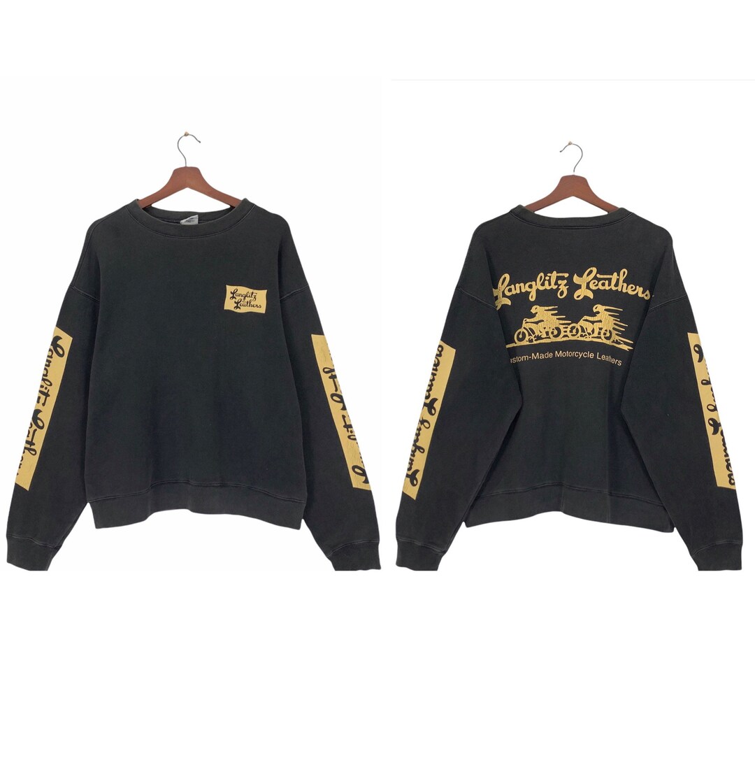Vintage 1990s LANGLITZ LEATHERS Crewneck Sweatshirt Big Logo Vintage ...
