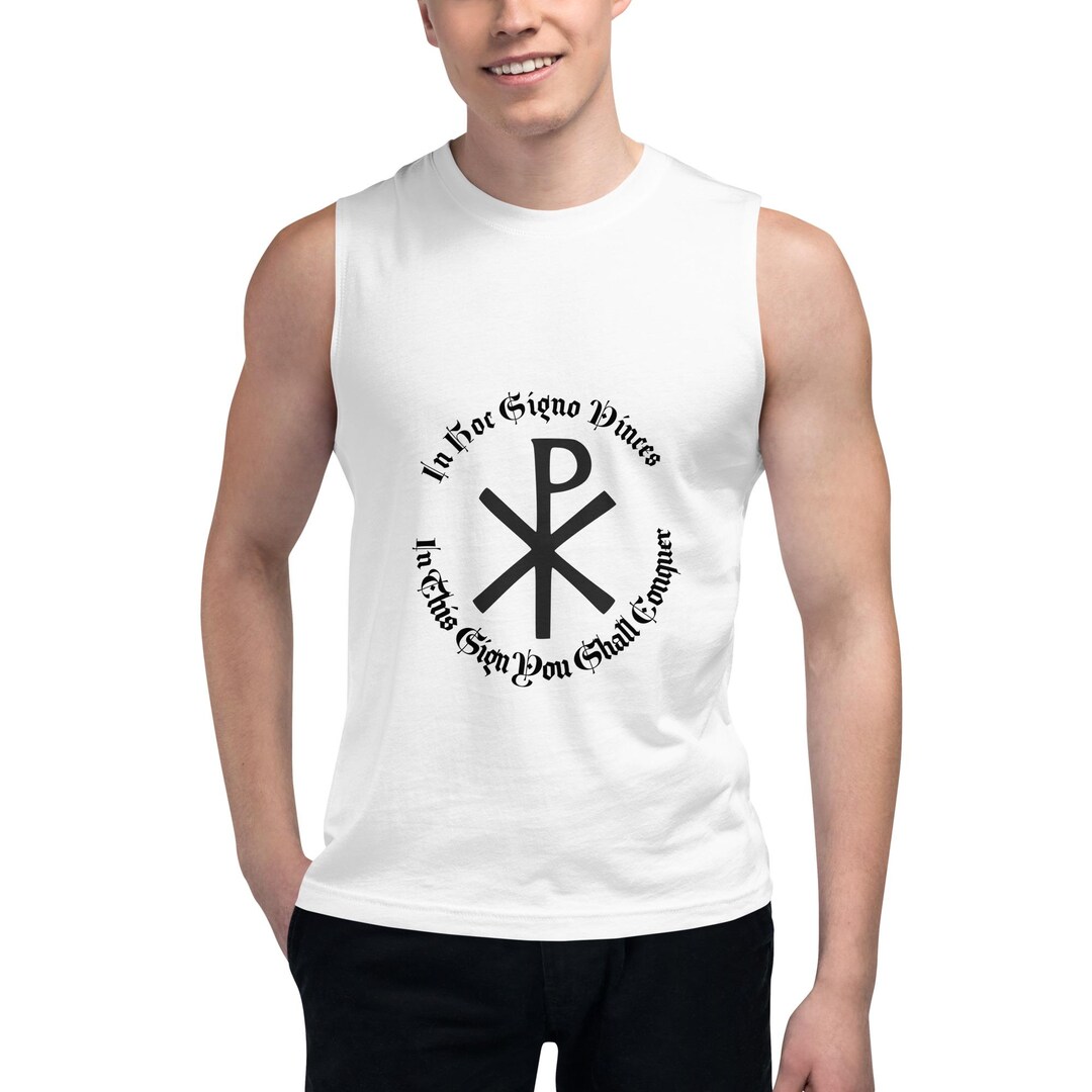In This Sign You Shall Conquer - Chi Rho - Front Design Muscle Shirt - Etsy