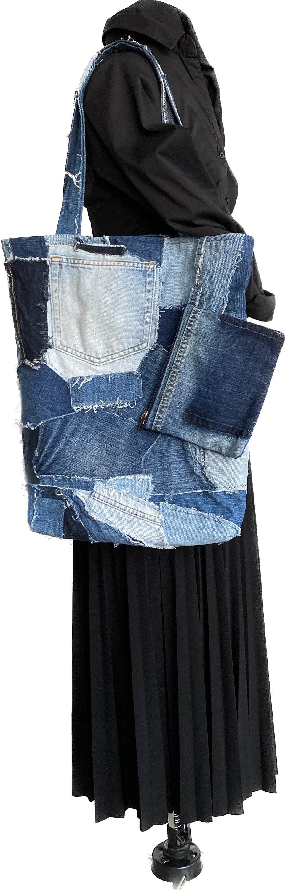 Crazy Quilt Denim Tote Bag. Two in One Bag. Patch Work Tote - Etsy