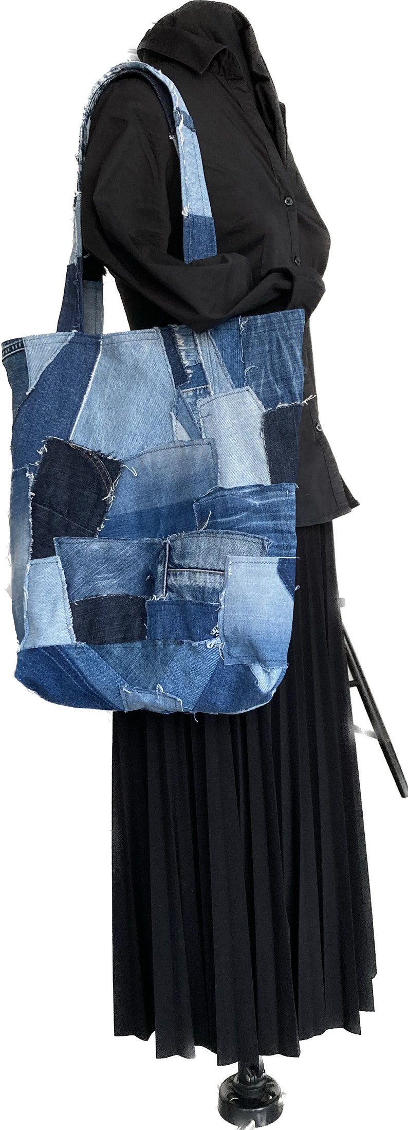 Crazy Quilt Denim Tote Bag. Two in One Bag. Patch Work Tote - Etsy